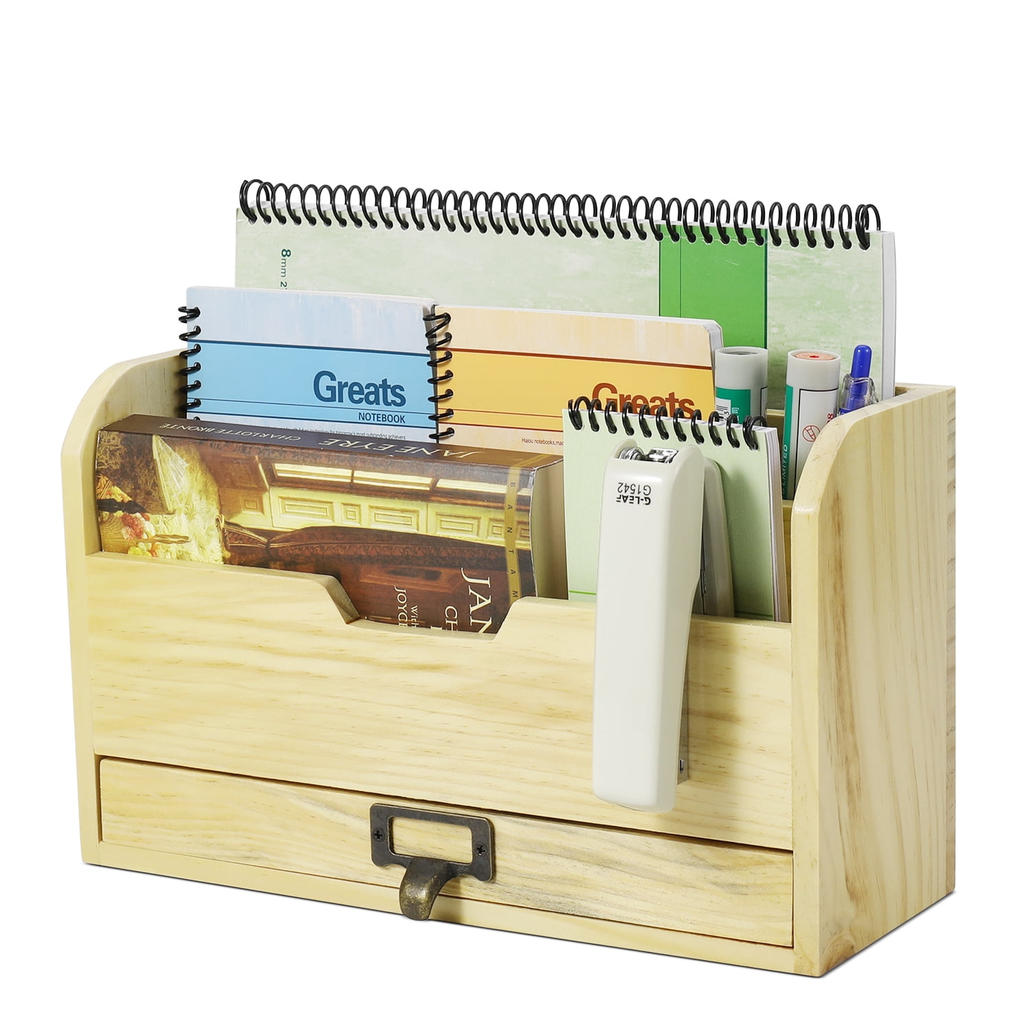 Wood Desk Organizer - Wooden Mail Organizer with Drawer for Mail, Bills ...