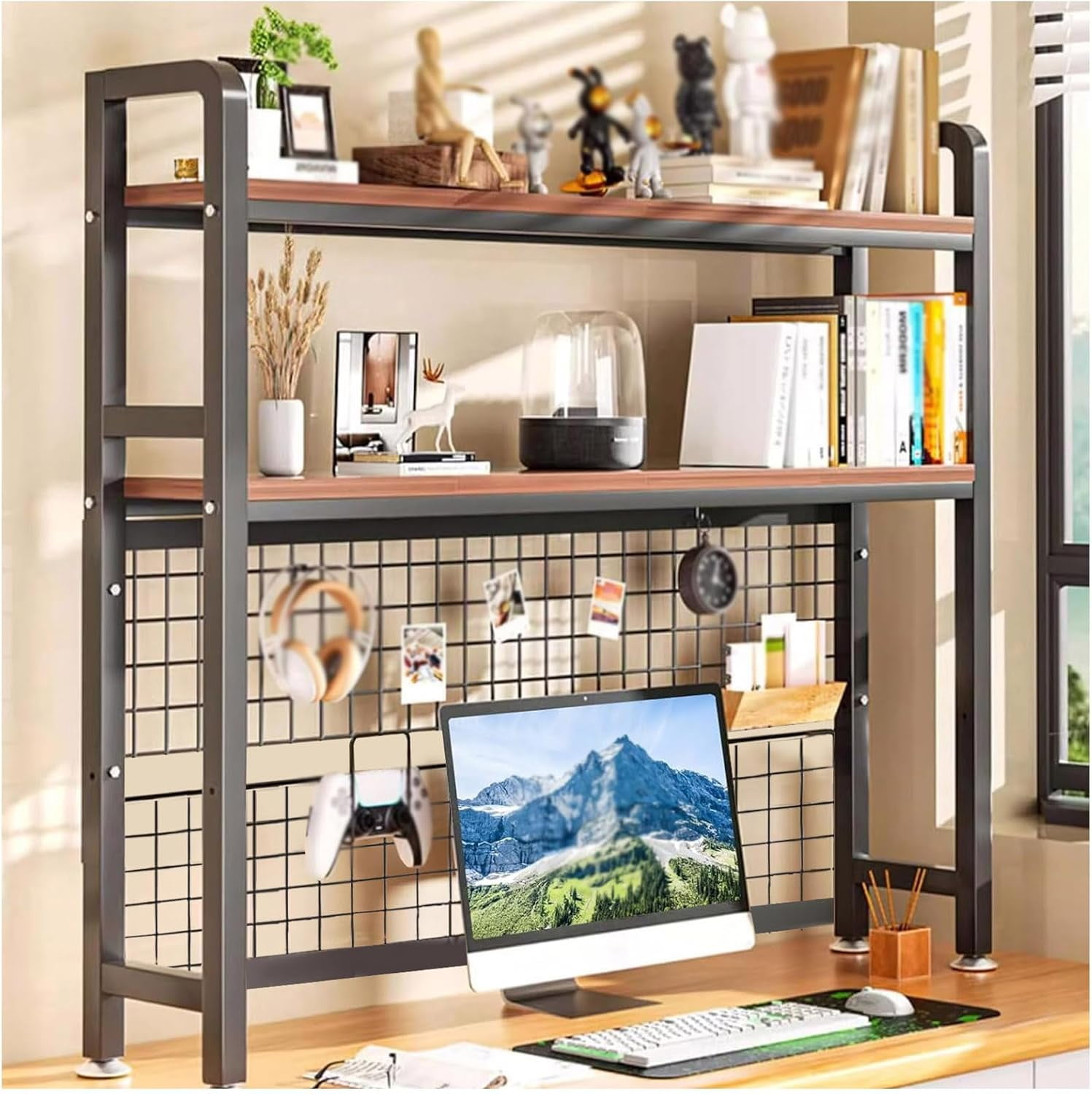 Wood Desktop Bookshelf 2-Tier for Computer Desk,Computer Desktop ...