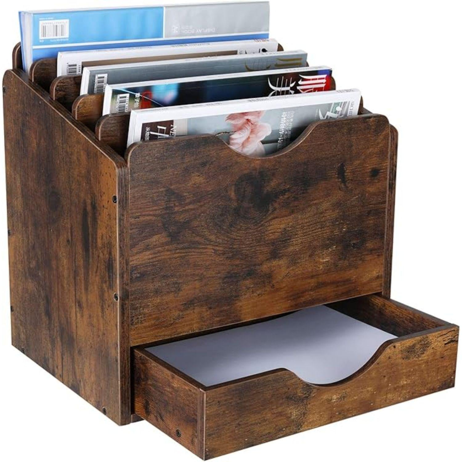 Wood Desktop File Holder Organizer Mail Sorter with Drawer, for File ...