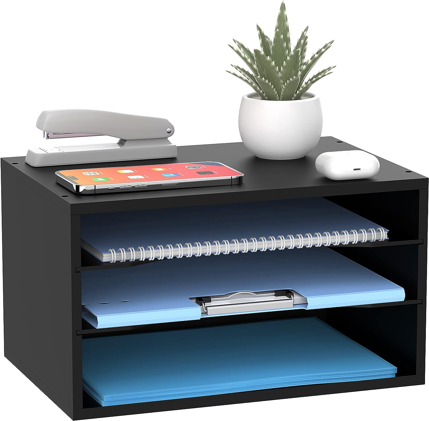 Wood Desktop Organizer with 3-Tier Storage, Paper Storage Mail Sorter ...