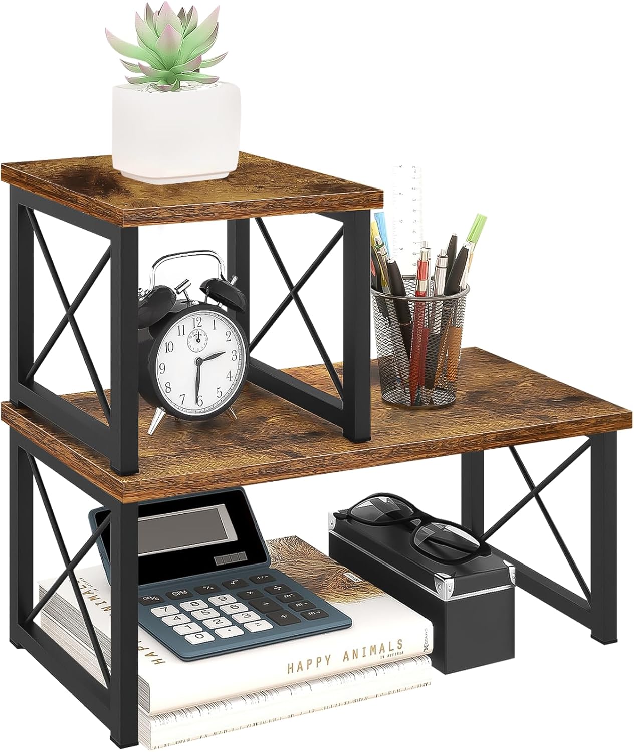 Wood Desktop Shelf, 2 Tier Adjustable Small Bookshelf Organizer ...