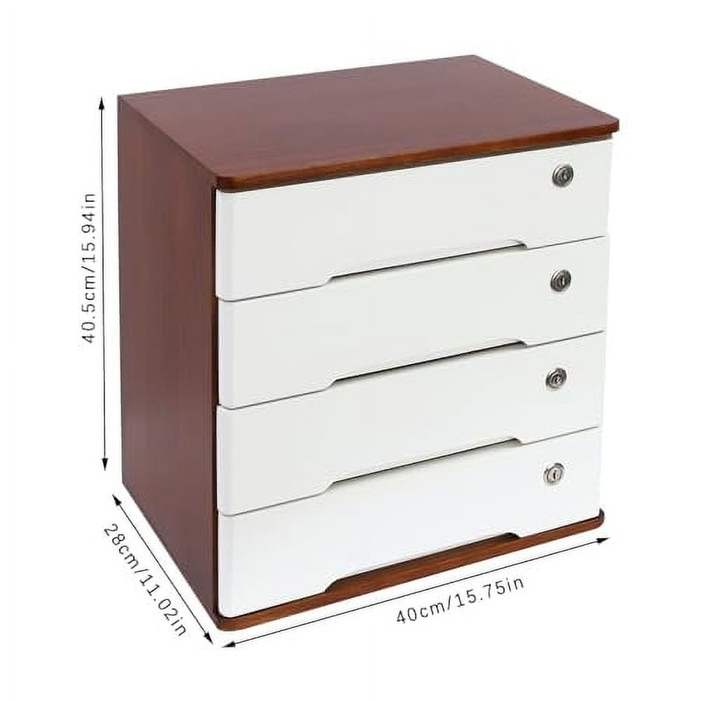 Wood Desktop Storage Box 4-Tier File Storage Cabinet with Lockable ...