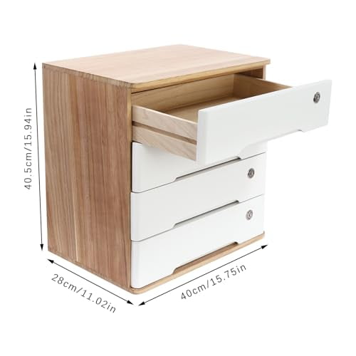 Wood Desktop Storage Box 4-Tier File Storage Cabinet with Lockable ...