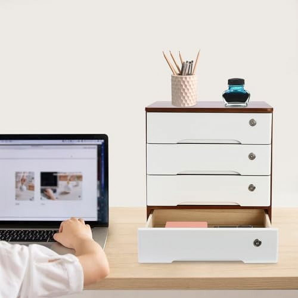 Wood Desktop Storage Box 4-Tier File Storage Cabinet with Lockable ...
