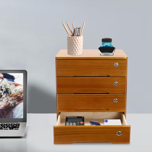 Wood Desktop Storage Box 4-Tier File Storage Cabinet with Lockable ...