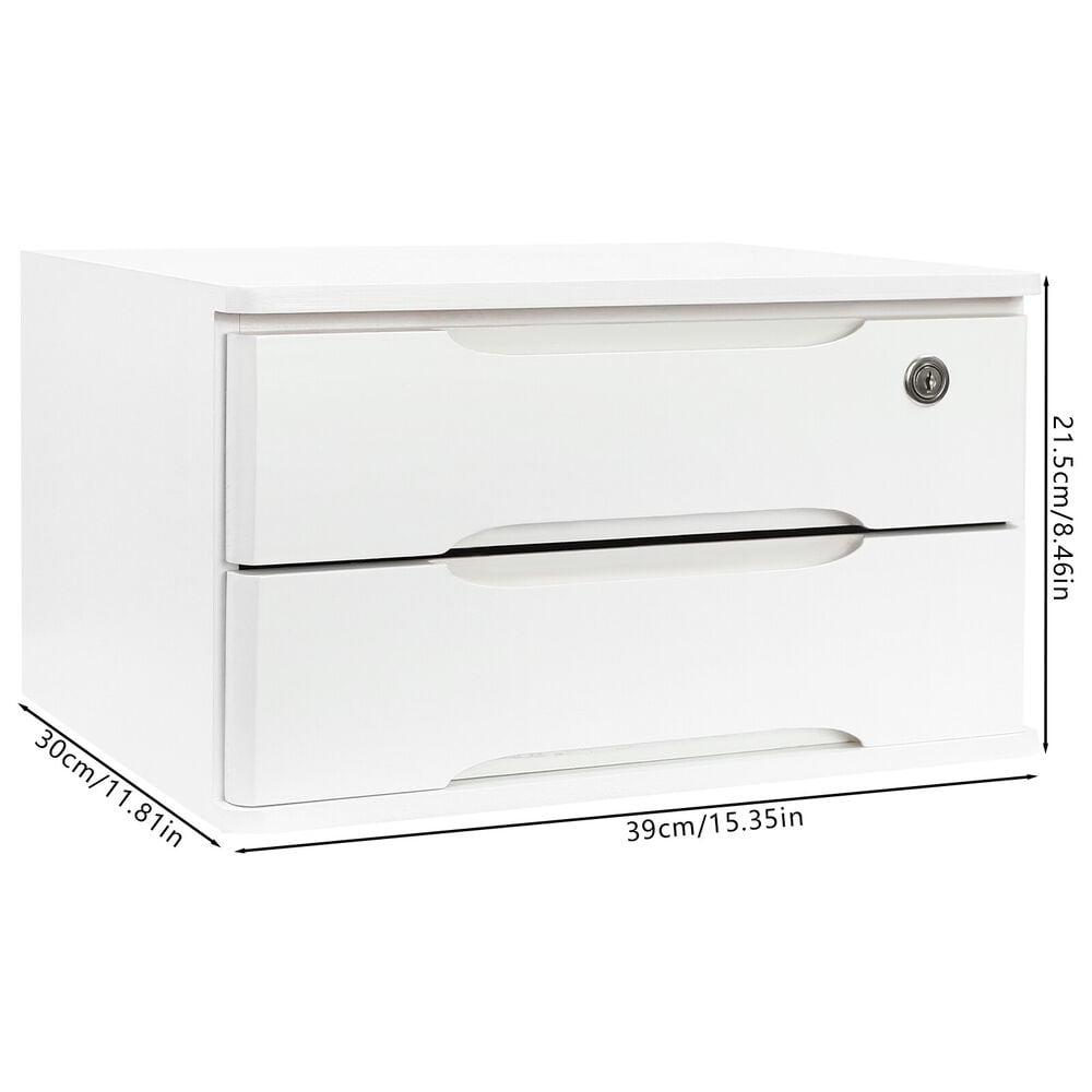 Wood Desktop Storage Box w/ Lockable Drawer Wooden White Desktop ...