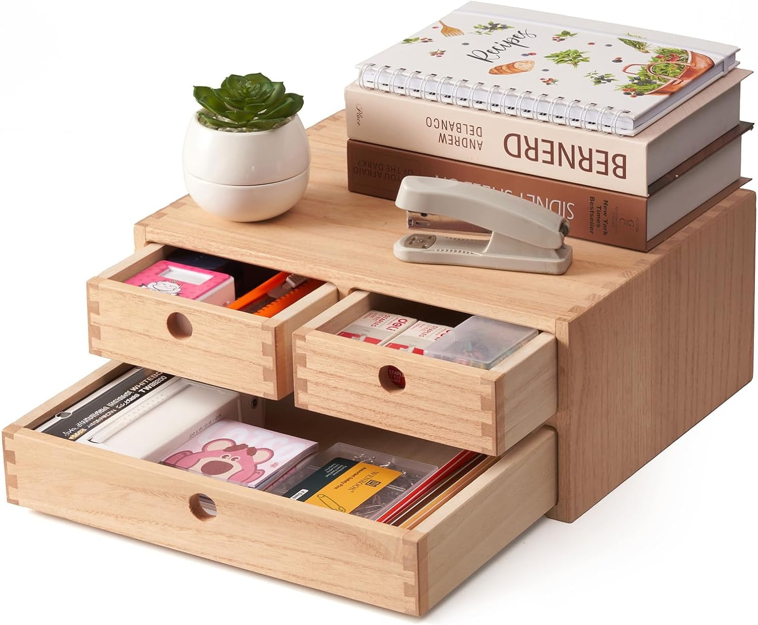 Natural Wooden Desktop Organizer - Office Supplies Filing Tidy Storage ...