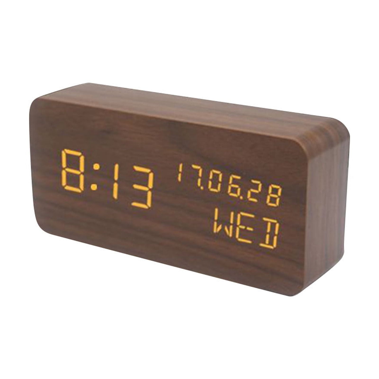 Wood Digital Alarm Clock Desk Time, Date, Day of The Week, Nightlight ...