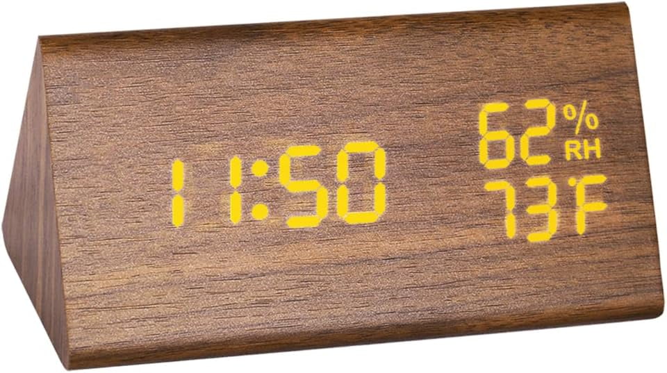 Wood Digital Alarm Clock, Led Time Display Wooden Digital Desk Clock ...