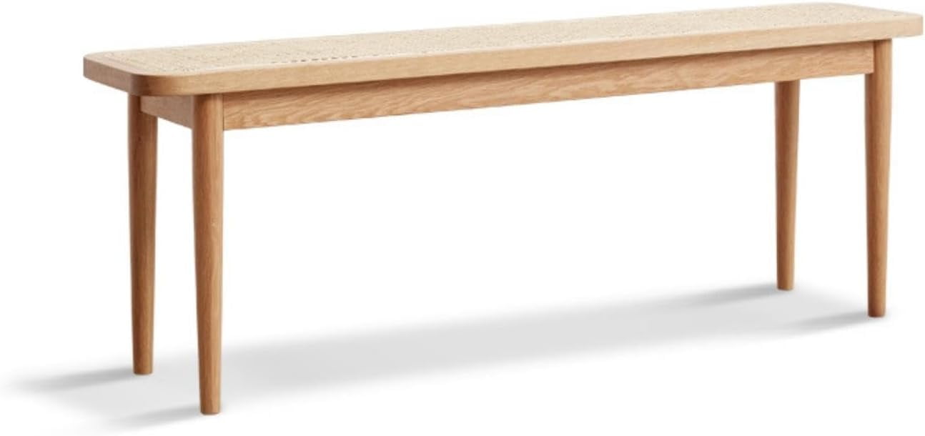 Wood Dining Bench,100% Natural Solid Oak Bed Bench with Rattan Design ...
