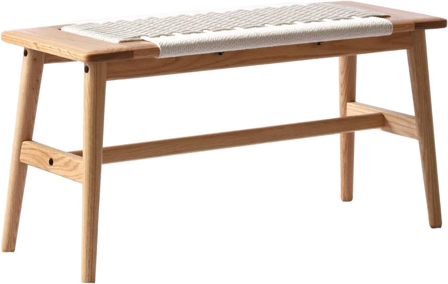 Wood Dining Bench,100% Natural Solid Oak with Rattan Design, Rounded ...