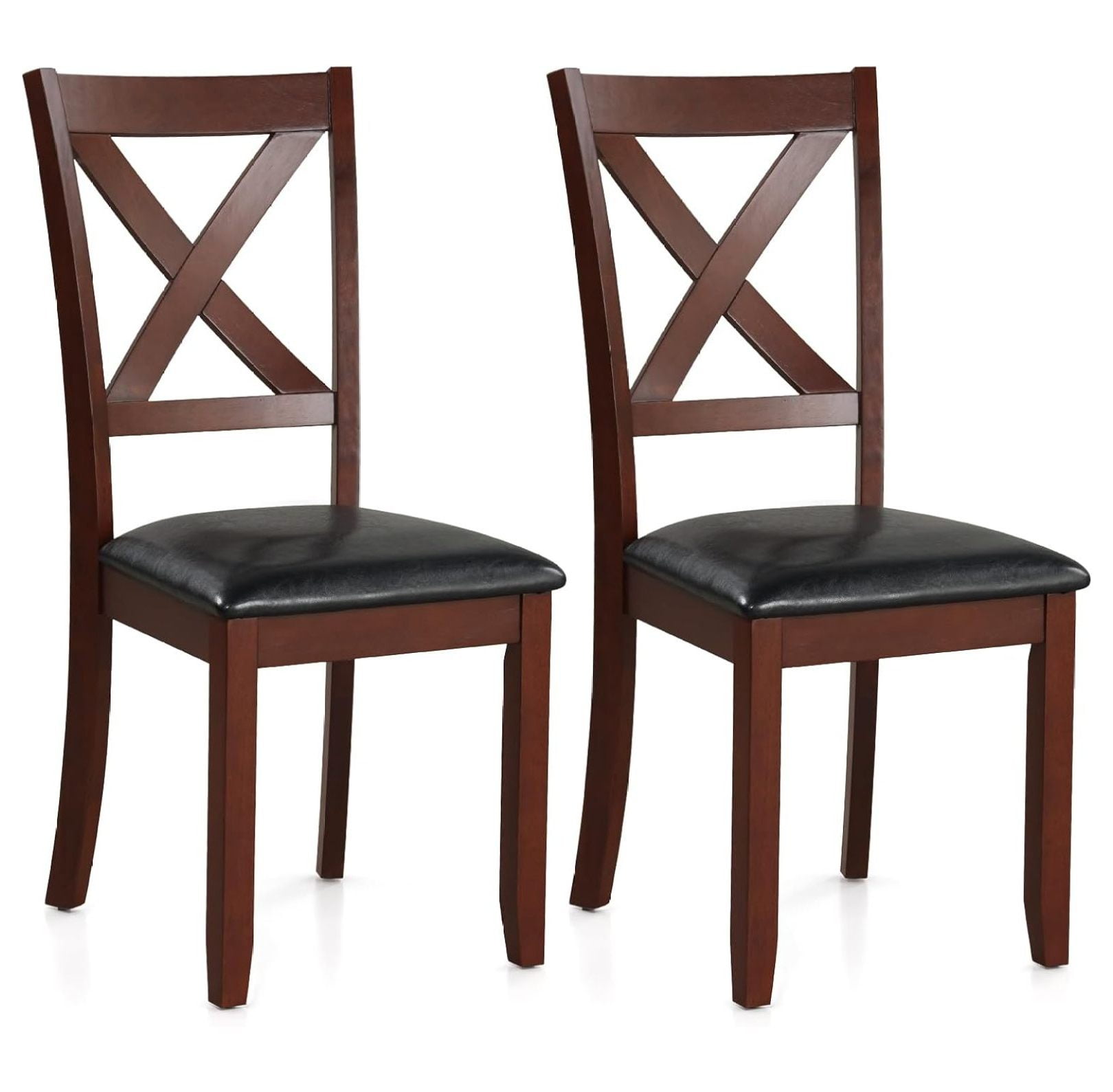 Wood Dining Chairs Set of 2, Faux Leather Upholstered Dining Chairs ...