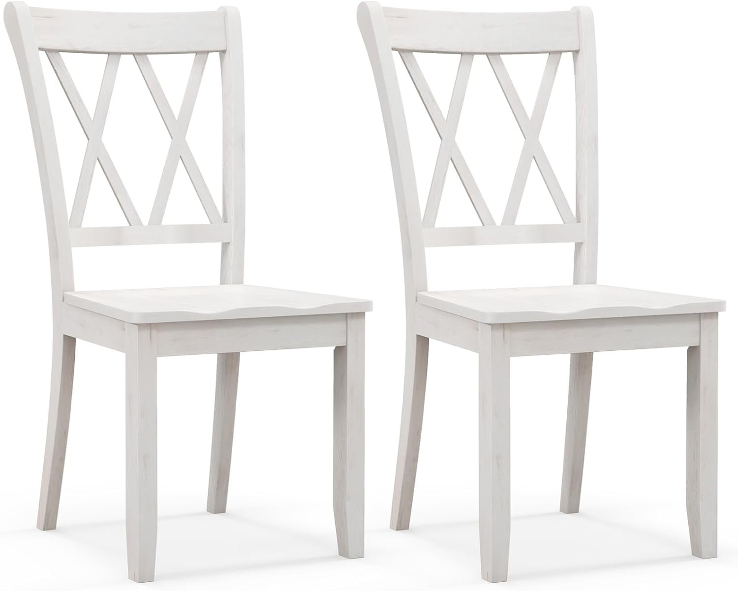 Wood Dining Chairs Set of 2 White, Armless Kitchen Chairs w/Rubber Wood ...