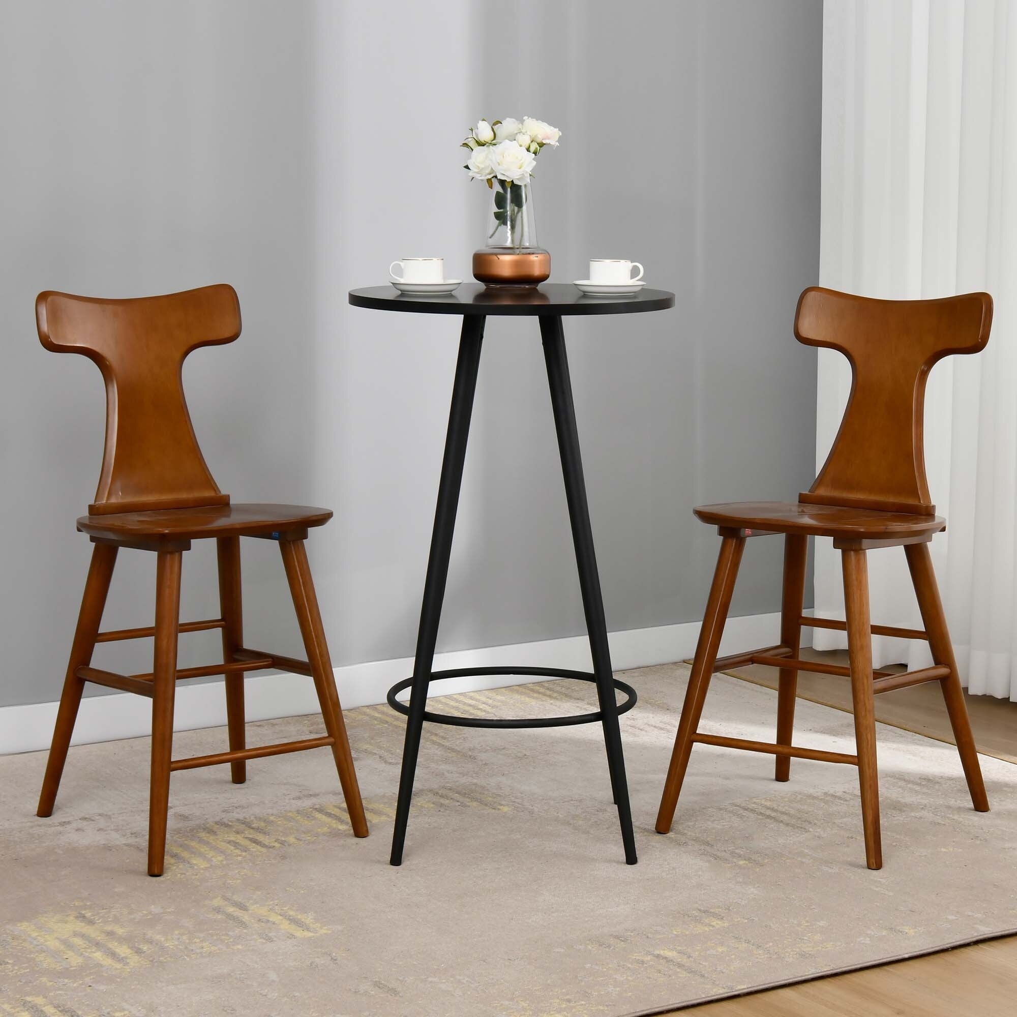 Wood Dining Counter Stools with Curved Slat Back Set of 2 Walnut ...