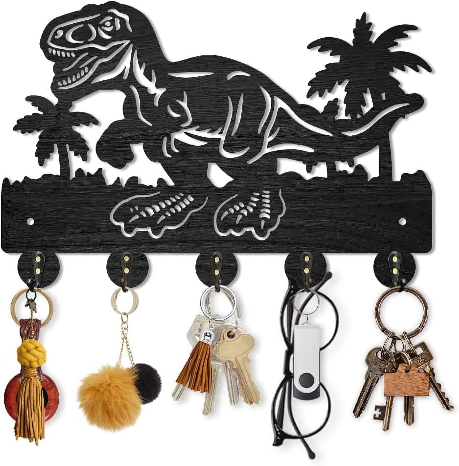 Wood Dinosaur Coconut Tree Coat Rack Ancient Animal Key Holder for Wall ...