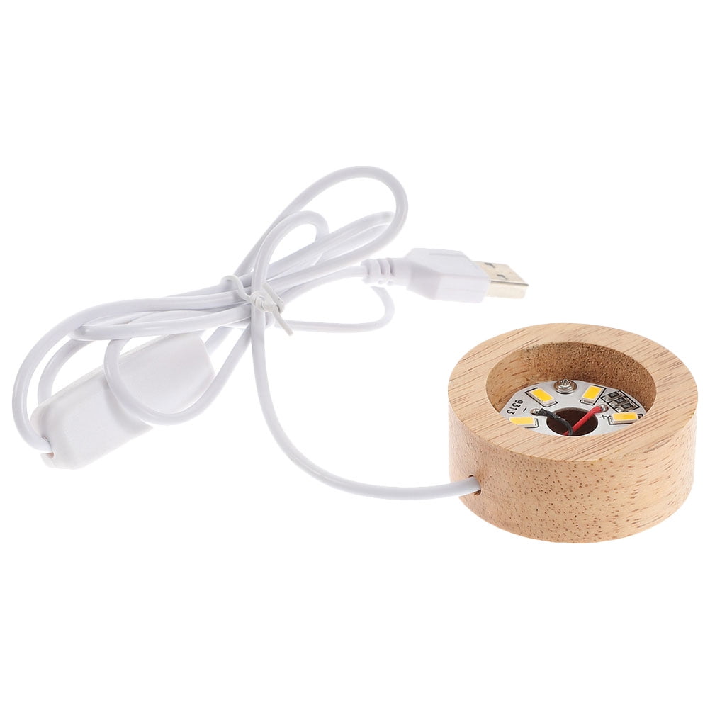 Wood Display Pedestal LED Light Base Table Crystal Ball Lamp Base USB ...