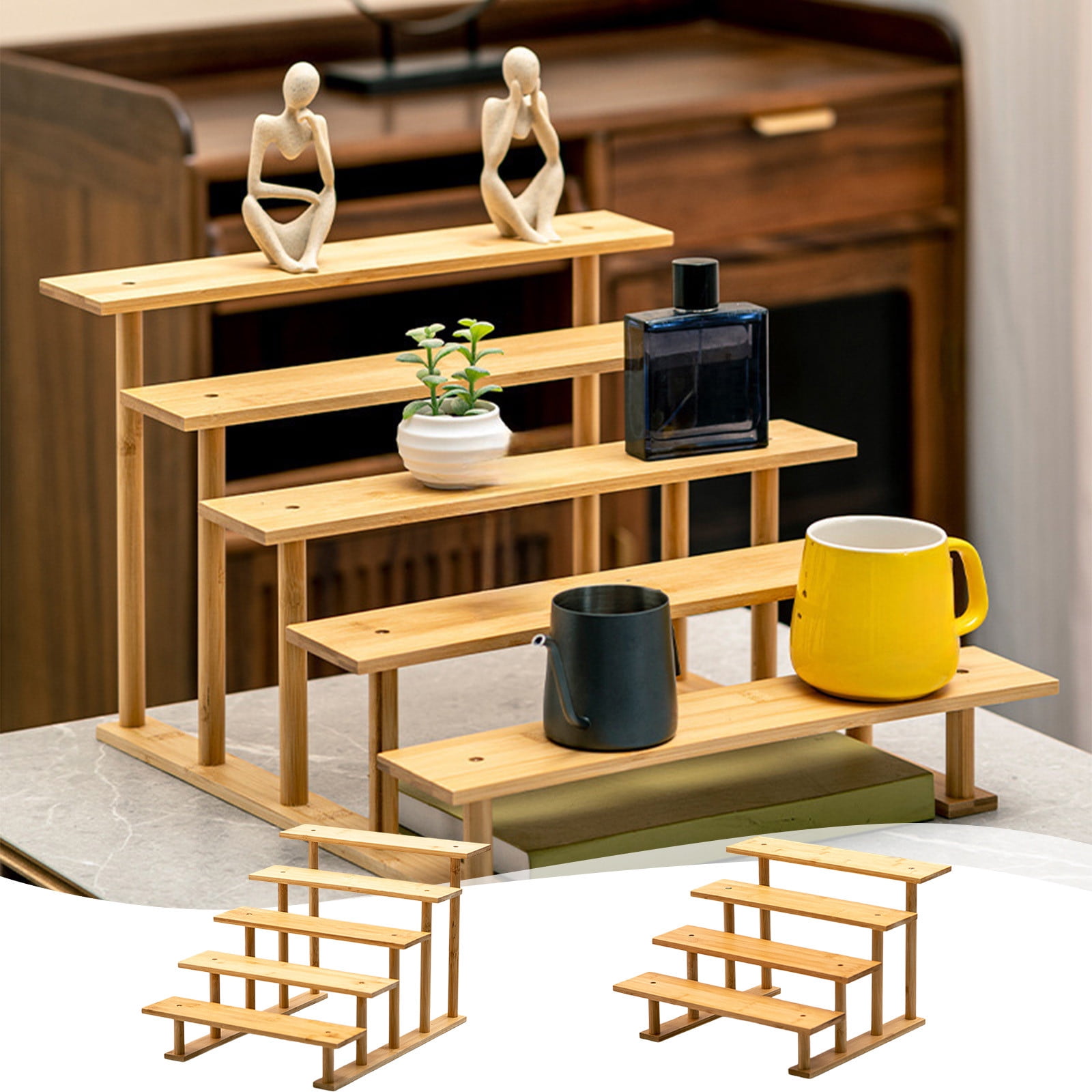 Wood Display Rack | Trapezoidal Multi-Layer Indoor Plant Shelf | Brown ...