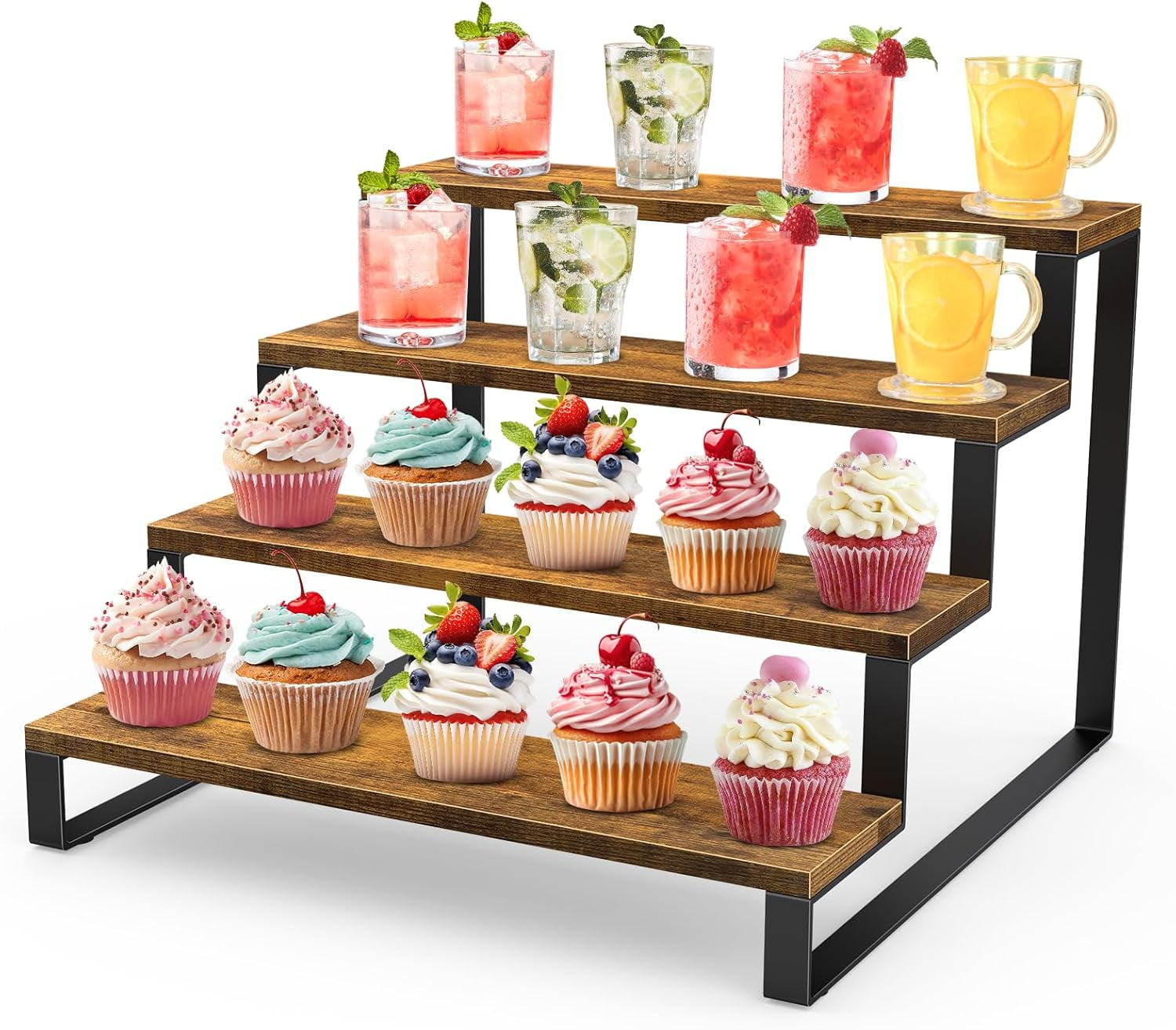 Wood Display Riser Stand, Wooden 4-Tier Retail Display Rack, Tiered ...