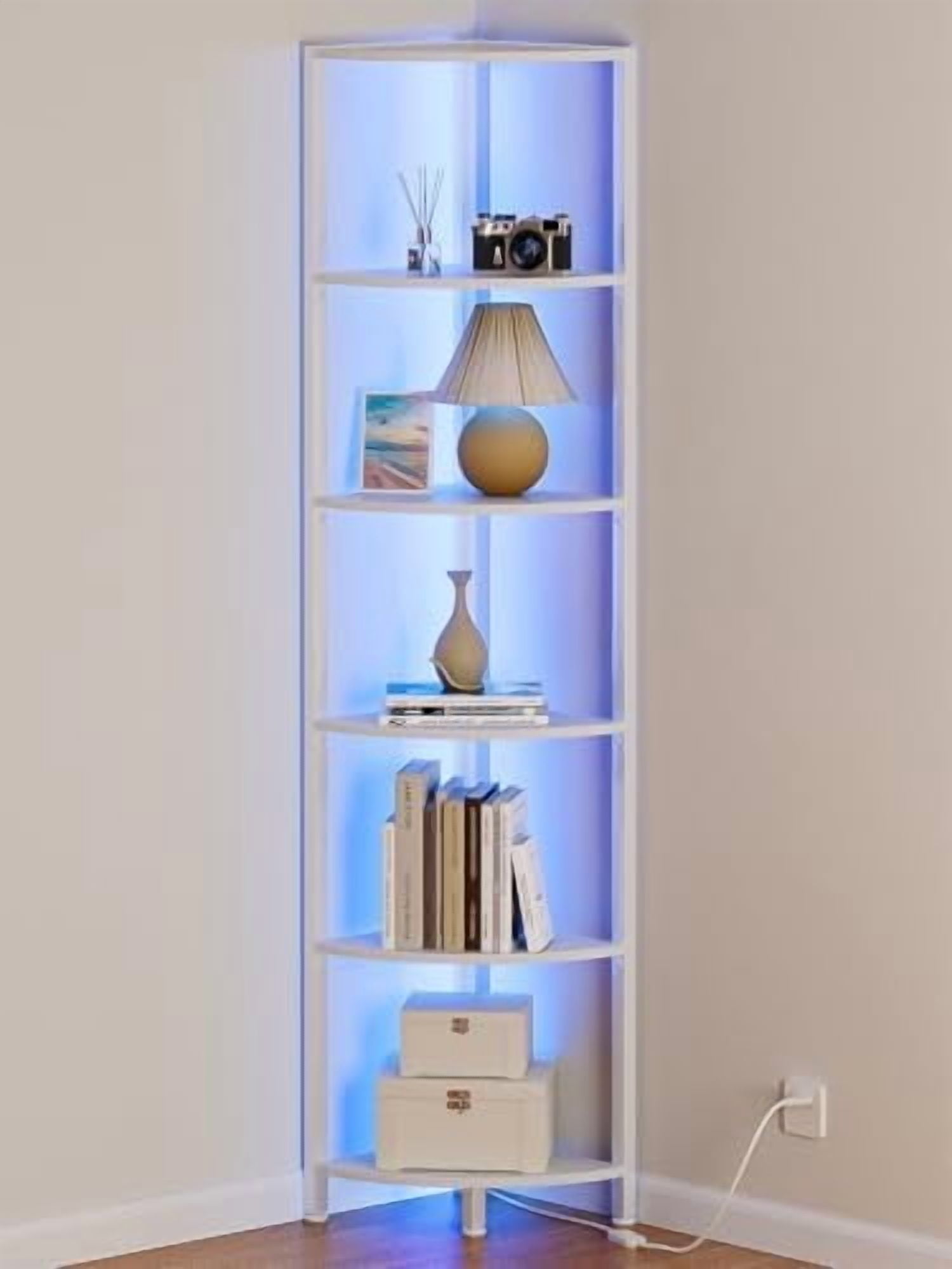 Wood Display Shelf, 6 Tier Corner Shelf with LED Light, 67.5” Tall ...