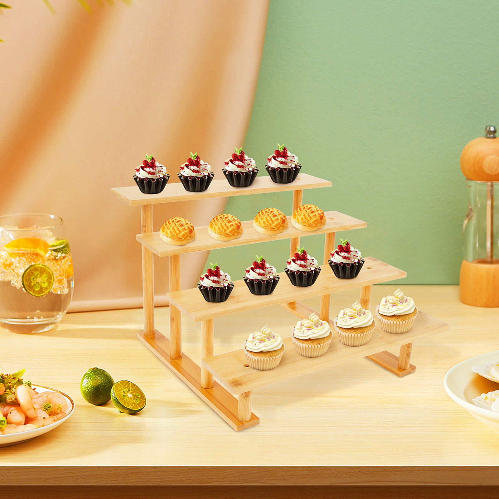 Wood Display Stand Tiered Wood Cupcake Stand Easy Assembly Food Display ...