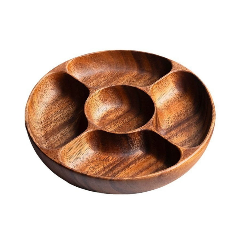 Wood Divided Servings Tray Dinner Platters Bread Fruit Dessert Plate ...