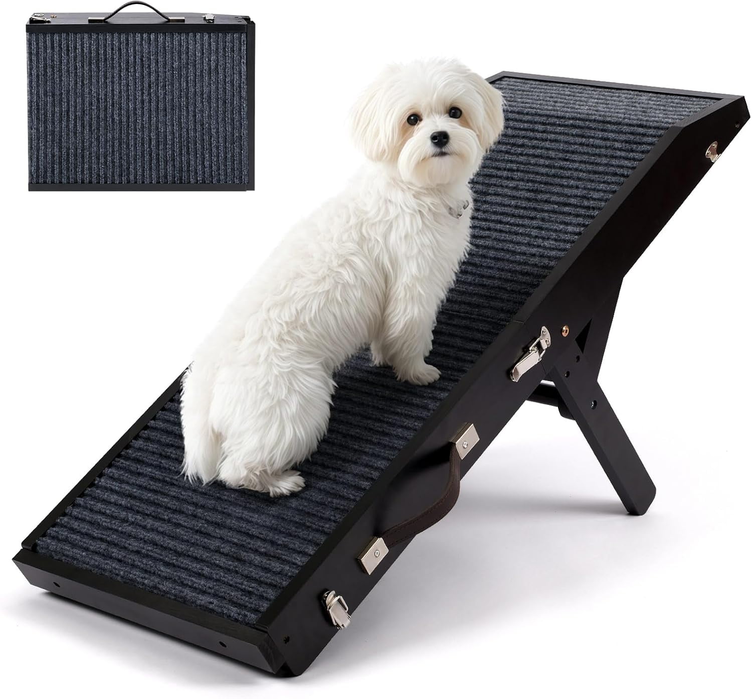 Wood Dog Ramp for Bed, 5-Level Adjustable Height (10" to 21") Pet Ramp ...