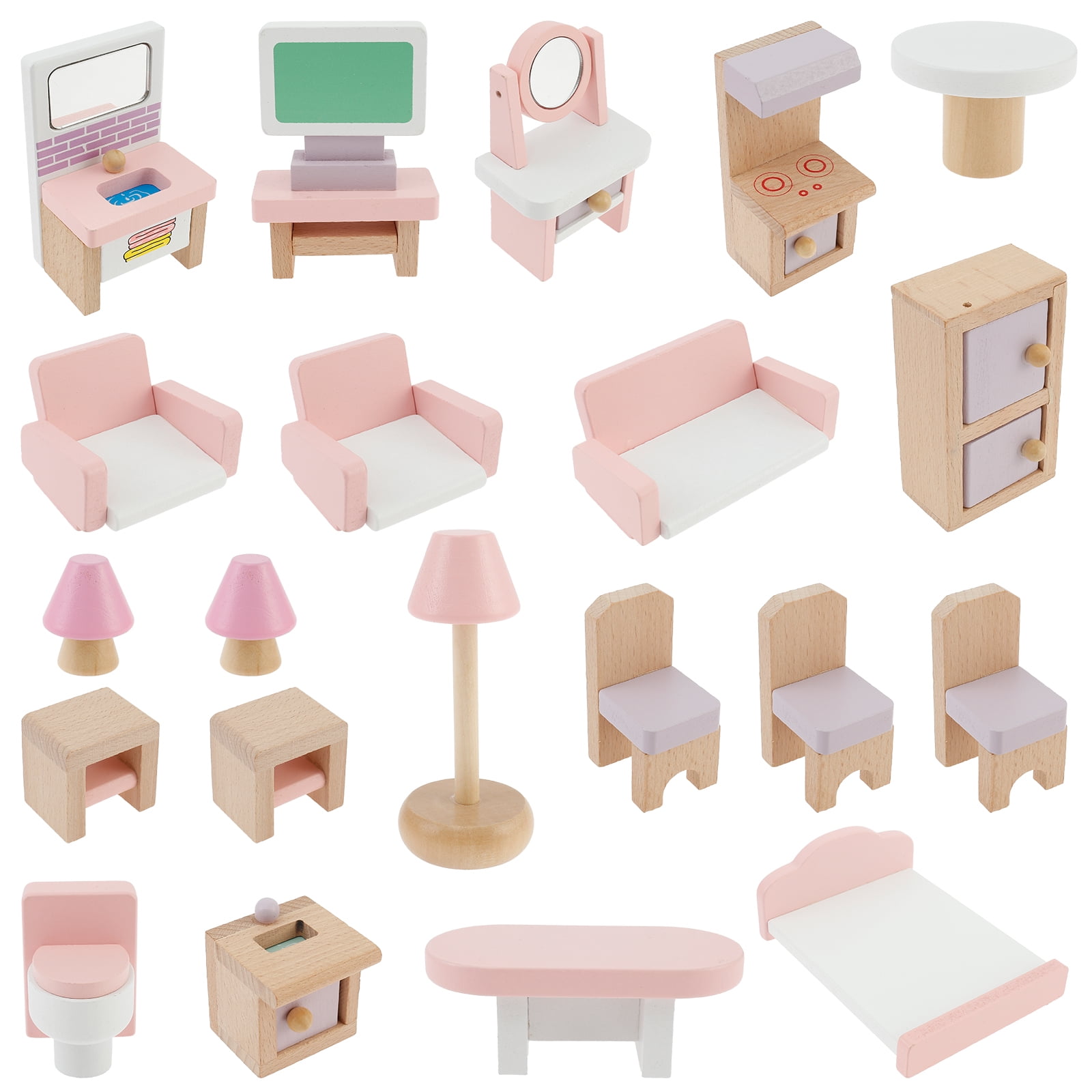 Wood Dollhouse Set Smooth Sturdy Wood Dollhouse Accessories Kit Cute ...