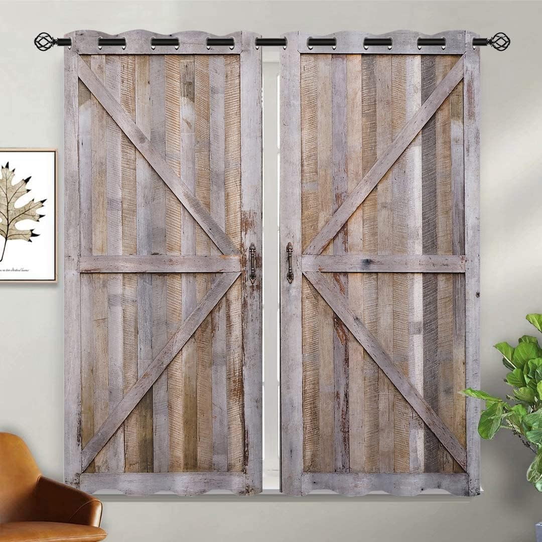 Wood Door Blackout Curtains for Girls Boy Home Decor, Farm Village Barn ...