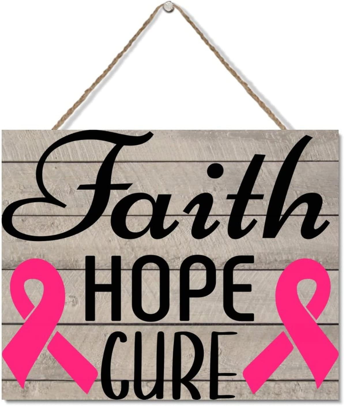 Wood Door Sign Pink Ribbon Being Strong Support Hanging Wooden Sign ...