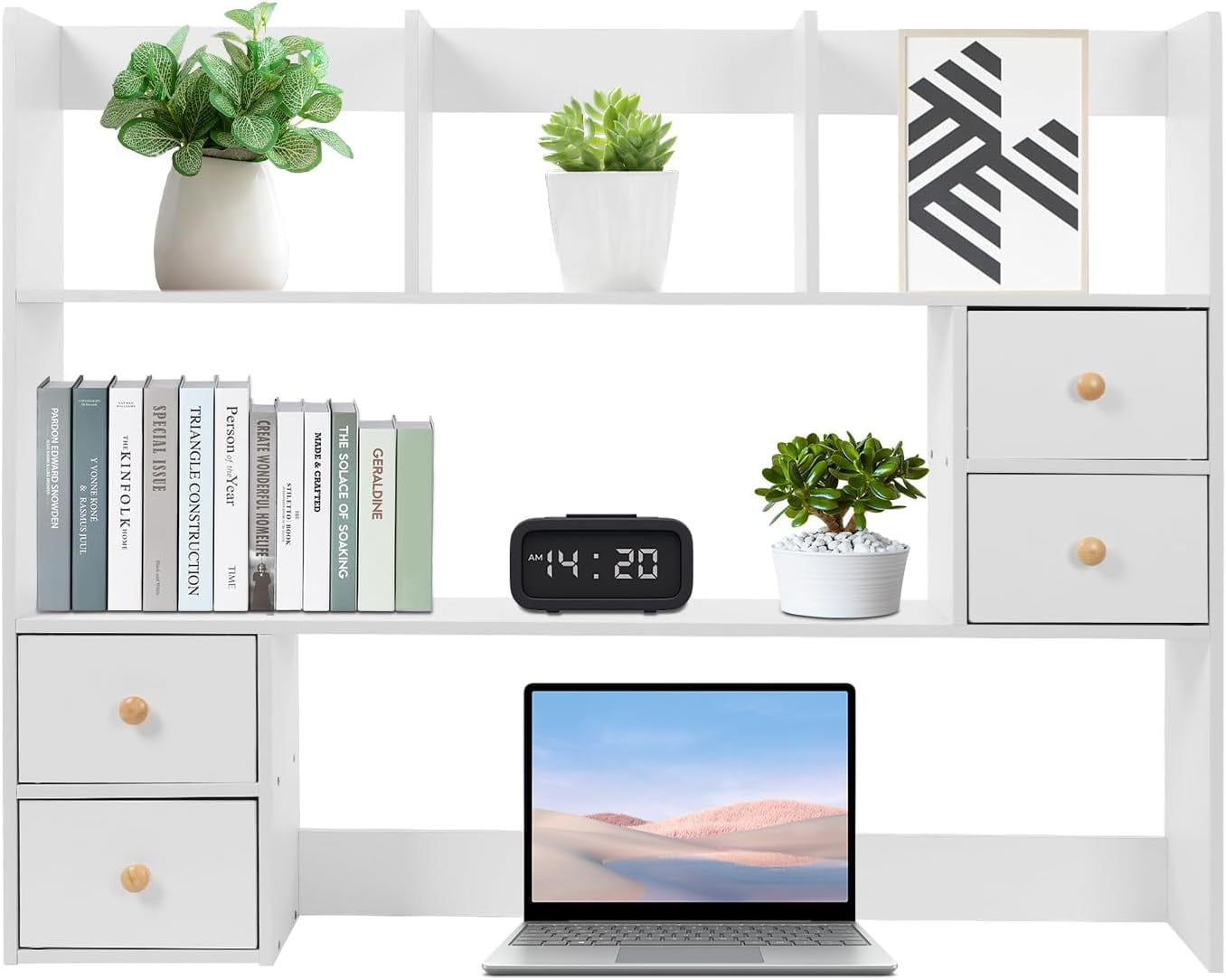 Wood Dorm Desktop Storage Rack, Office Desk Bookshelf Holder, Desktop ...