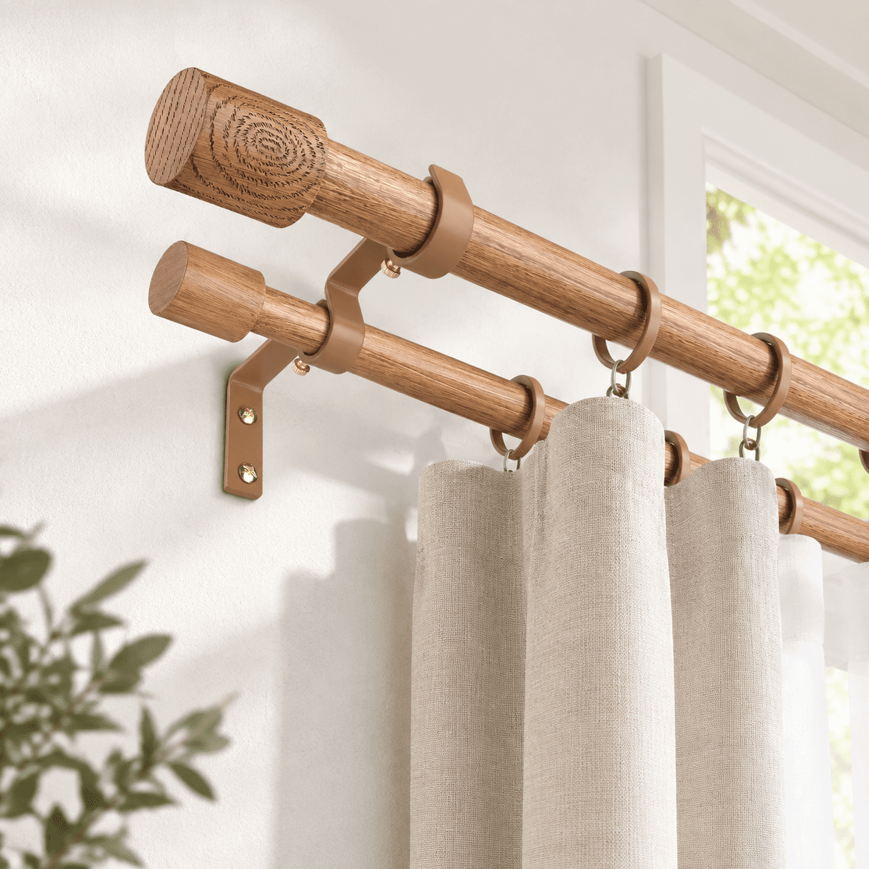 Wood Double Curtain Rod 36