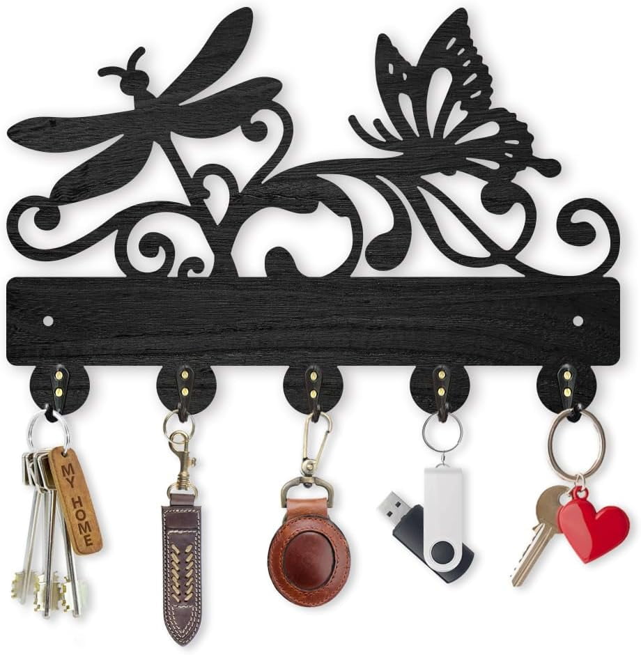 Wood Dragonfly Butterfly Key Hook Insect Floral Coat Hanger for Wall 11 ...