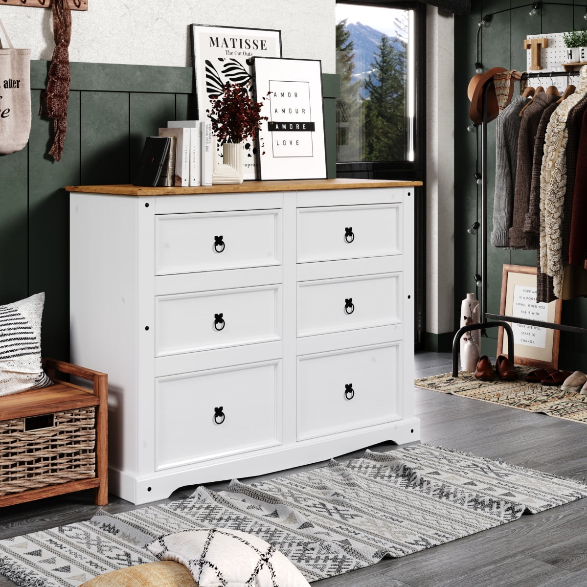 Wood Dresser 3+3 Drawers Chest Corona Snow | Furniture Dash - Walmart.com