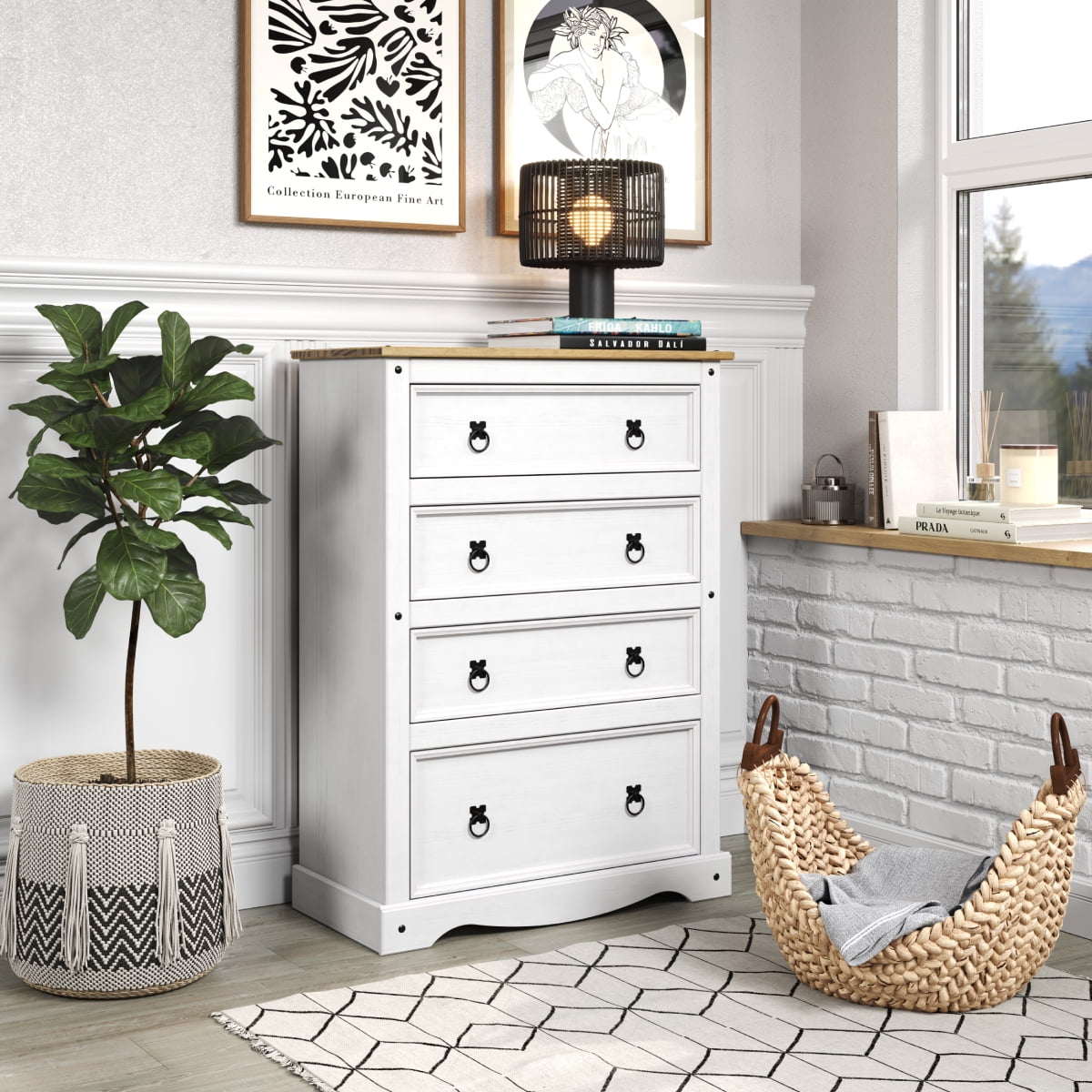 Wood Dresser 4 Drawers Chest Corona Snow | Furniture Dash - Walmart.com