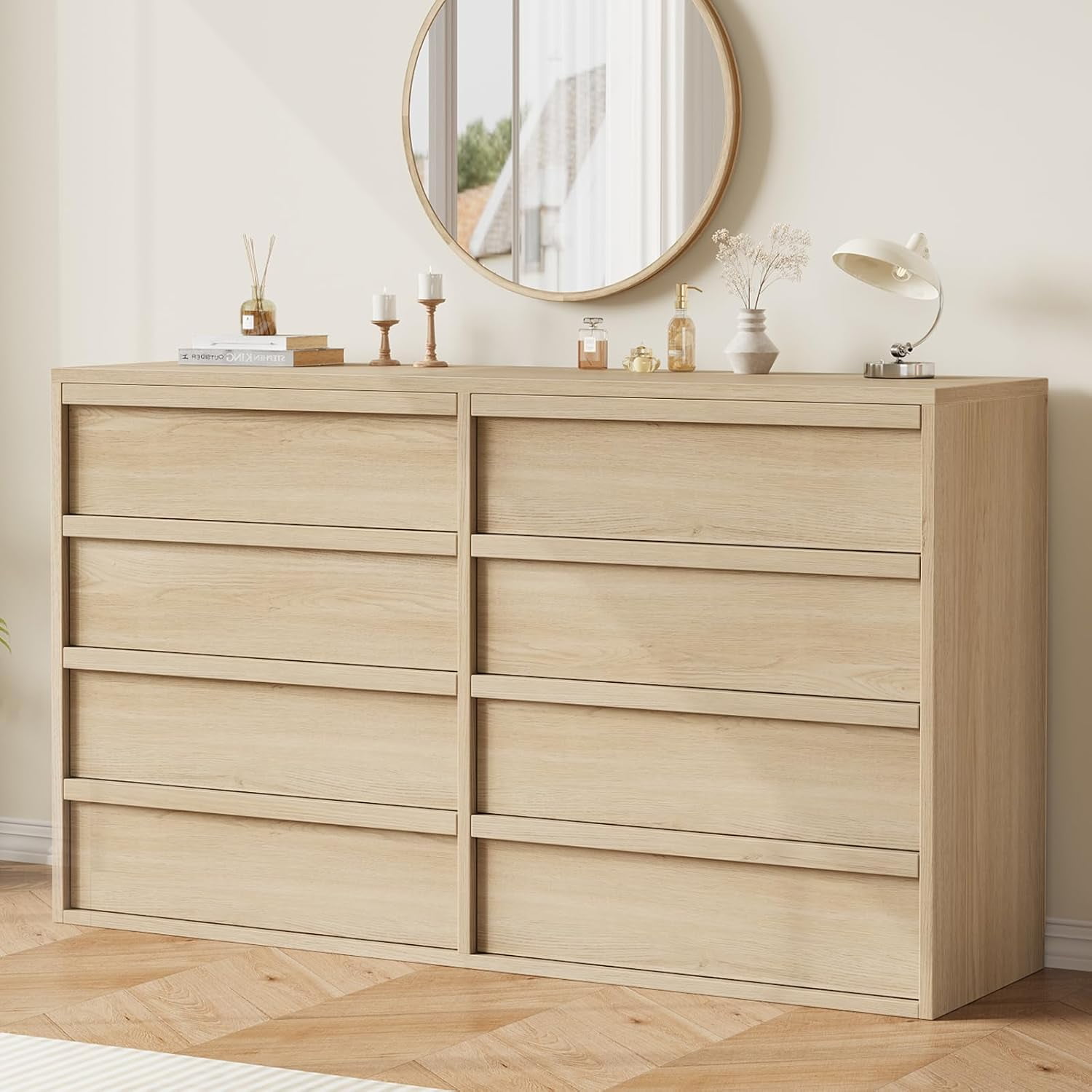 Wood Dresser for Bedroom, Wide Chest of Drawers with 6 Drawers, Large ...
