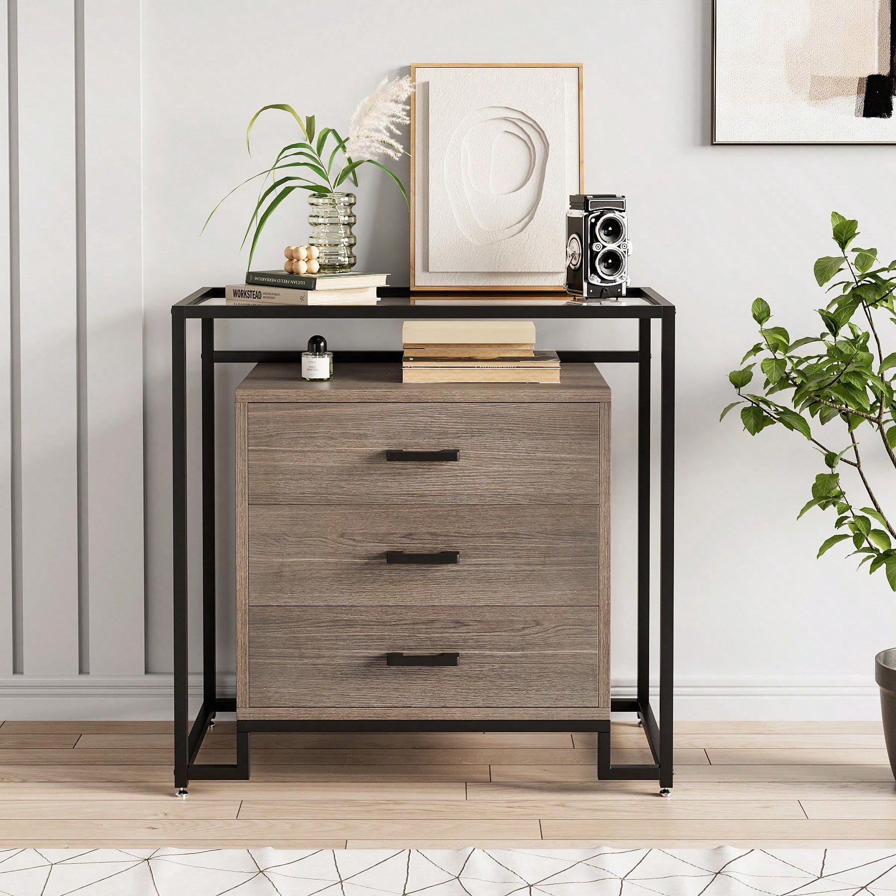 Wood Dresser Chest With Tempered Glass Top - 3 Drawer Dresser - Wide ...