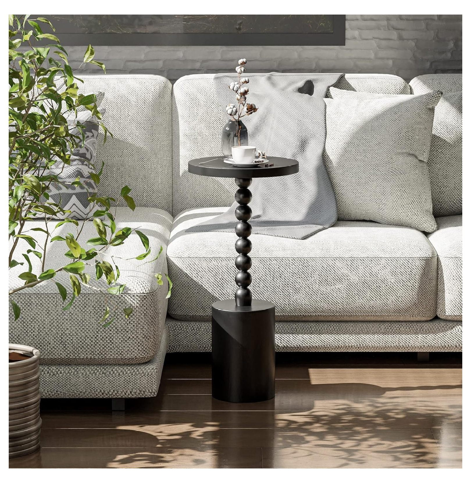 Wood Drink Table, Round Martini Table, Modern Pedestal End Table with Base for Small Space ...