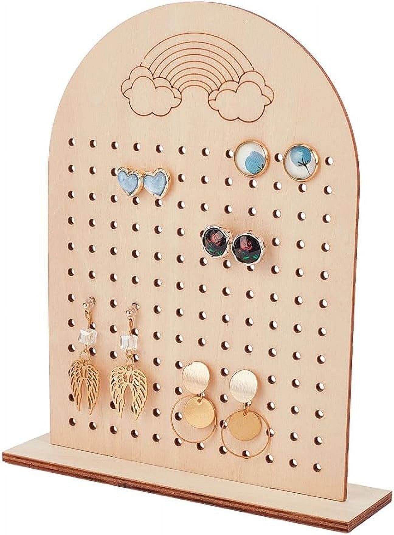 Wood Earring Display Stand 144 Holes Wooden Pegboard Display Stand ...