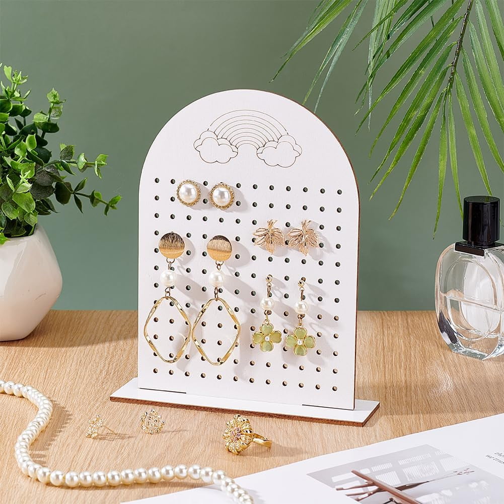 Wood Earring Display Stand 144 Holes Wooden Pegboard Display Stand ...