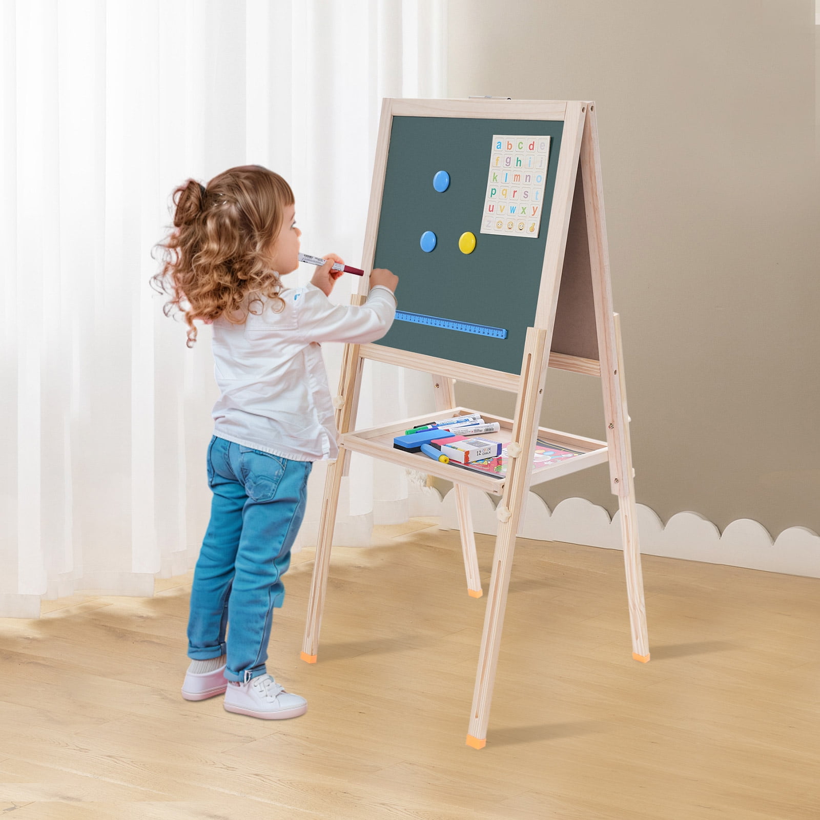 Wood Easel for Kids, Wooden Art Easel Kid Easel 28.3-45.2in Adjustable ...