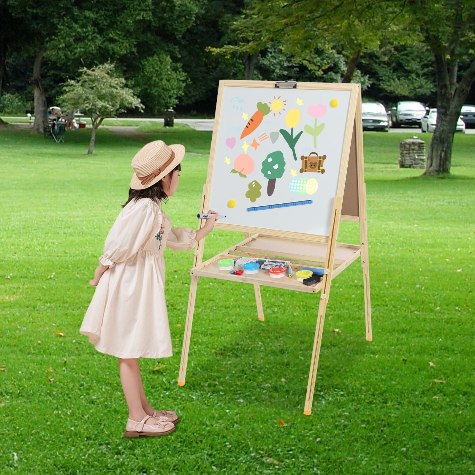 Wood Easel for Kids, Wooden Art Easel Kid Easel 35.4-61in Adjustable ...