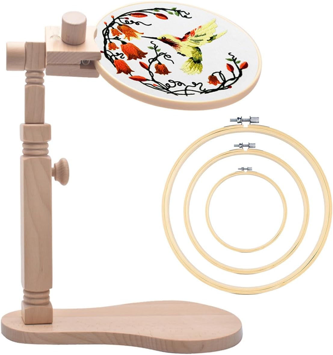 Wood Embroidery Hoop Stand, with 3pcs Embroidery Hoops (3inch + 6inch ...
