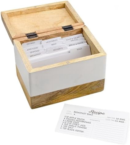 Wood Enamel Recipe Box w/Cards and Dividers; Boho Farmhouse Style Mango ...