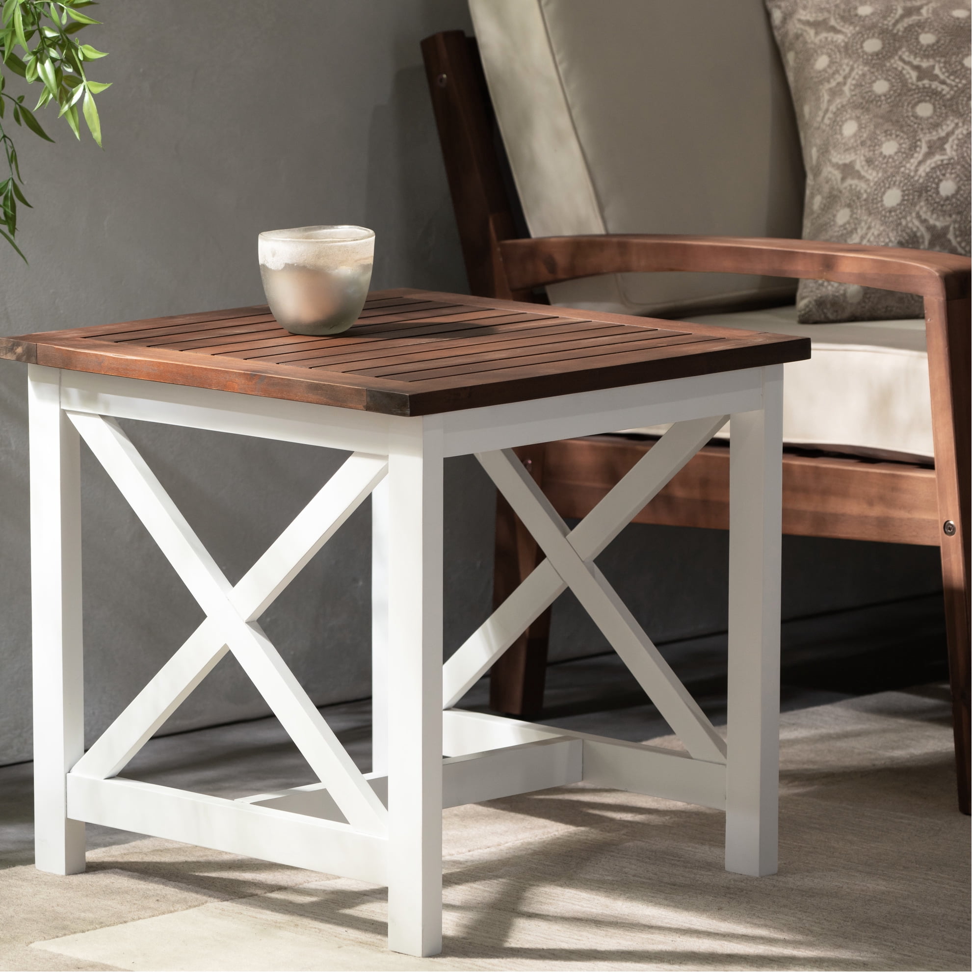 Wood End Table In Modern Style With Slatted Top Design Side Dark Oak ...