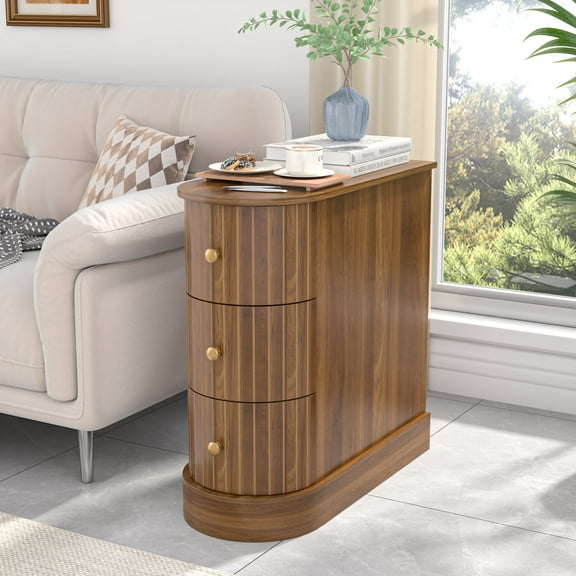 COZAYH 3-Drawer Wood Farmhouse End Table with Burl Finish, Narrow ...