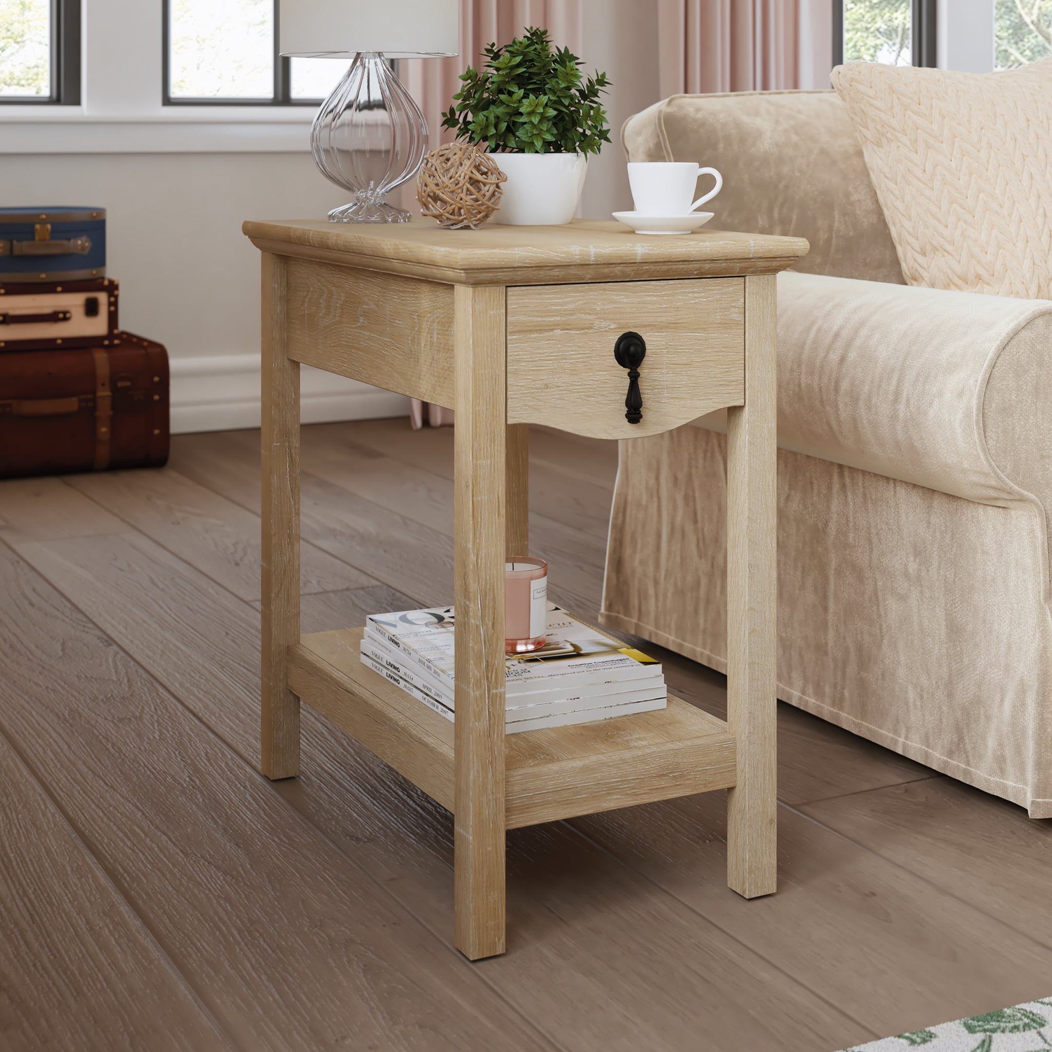 Wood End Table with Drawer, Orchard Oak Finish - Walmart.com