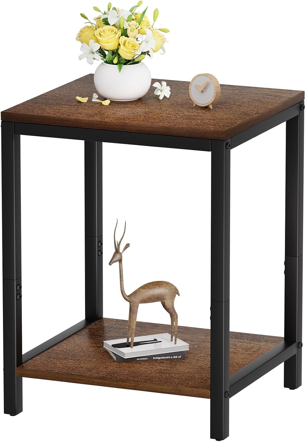 Wood End Tables Small Side Table with Storage Night Stand Metal Frames ...