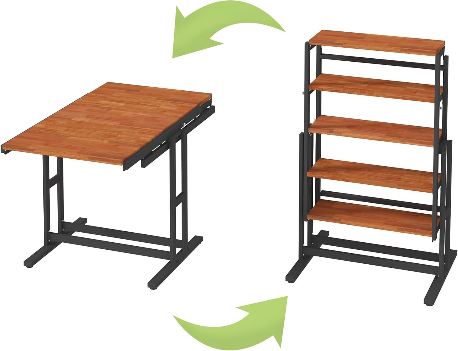 Wood Extendable Dining Table Convertible 2 in 1 Shelf to Table with ...