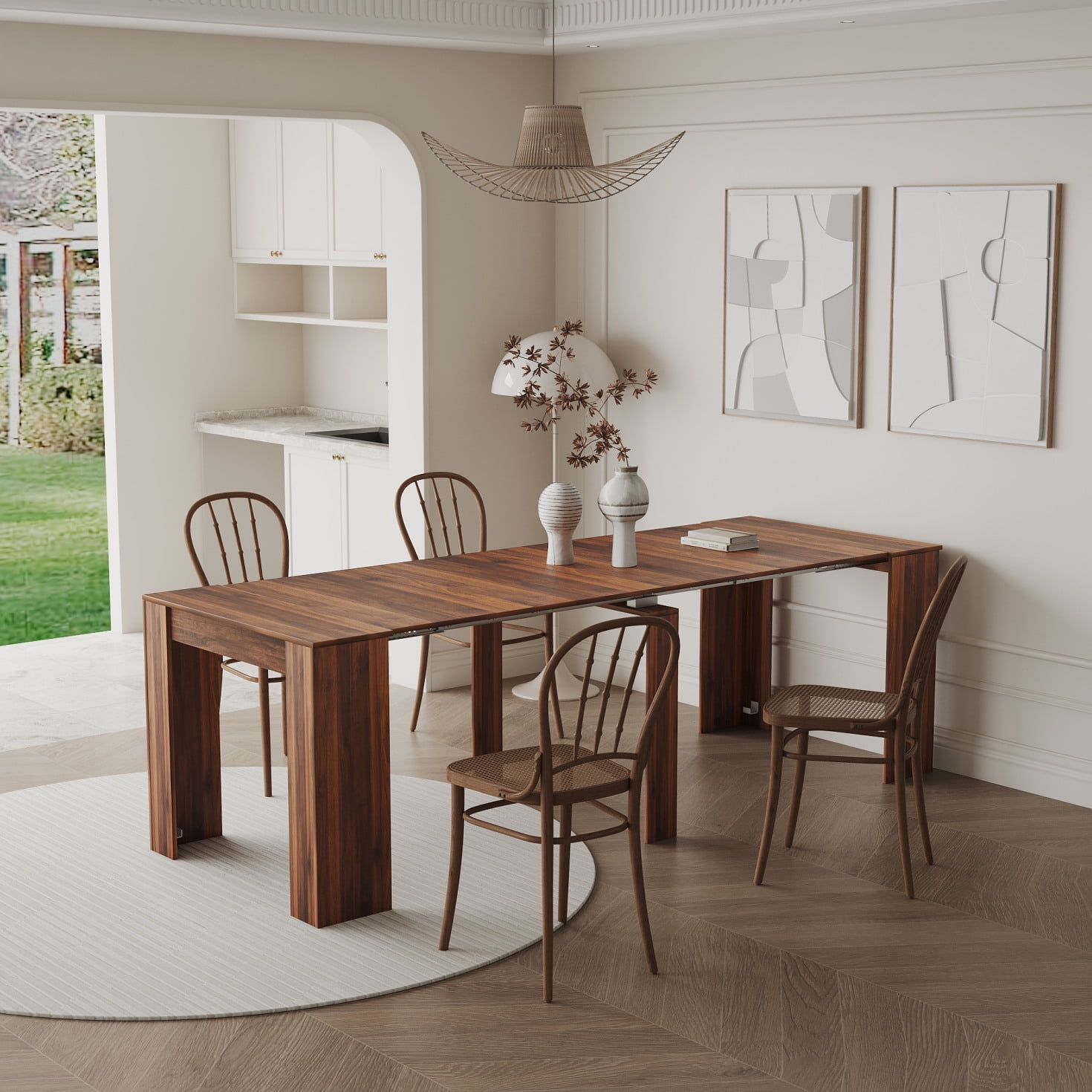 Wood Extendable Dining Table, Modern Extending Console Table Sofa Table ...