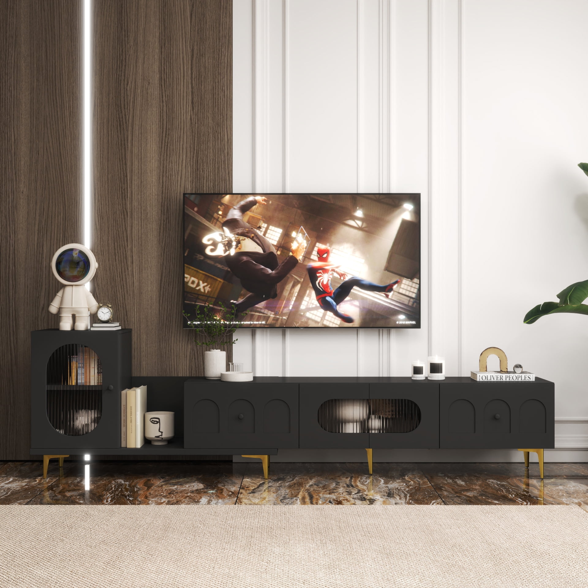 Wood Extendable TV Stand Rectangle Entertainment Center,Media TV ...